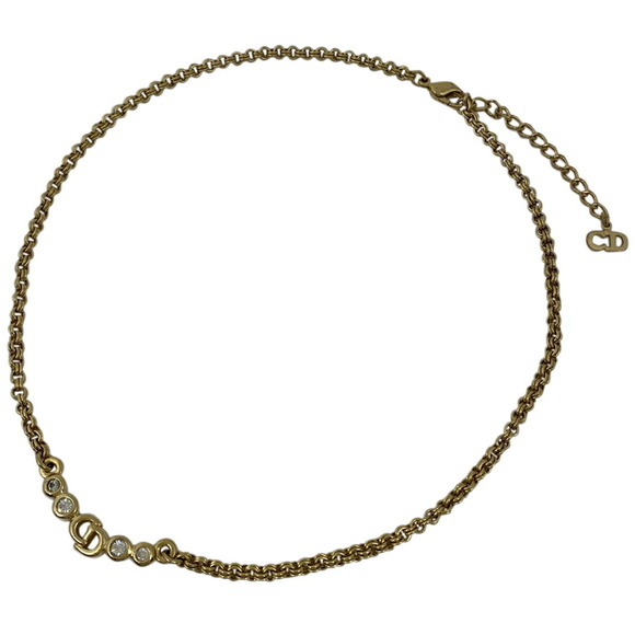 Dior | Bags | Christian Dior Logo Rhinestone Chain Necklace Cd Gp Gold ...